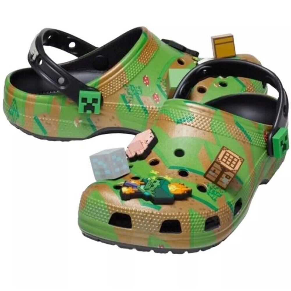 Crocs X Minecraft Elevated Clog Green Brown Men's Siz… - Gem